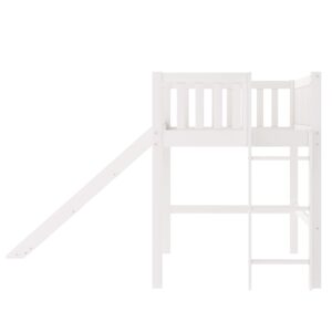 Harper & Bright Designs Twin Size Low Loft Bed with Slide, Wood Low Loft Bed for Kids, Girls, Boys (White)