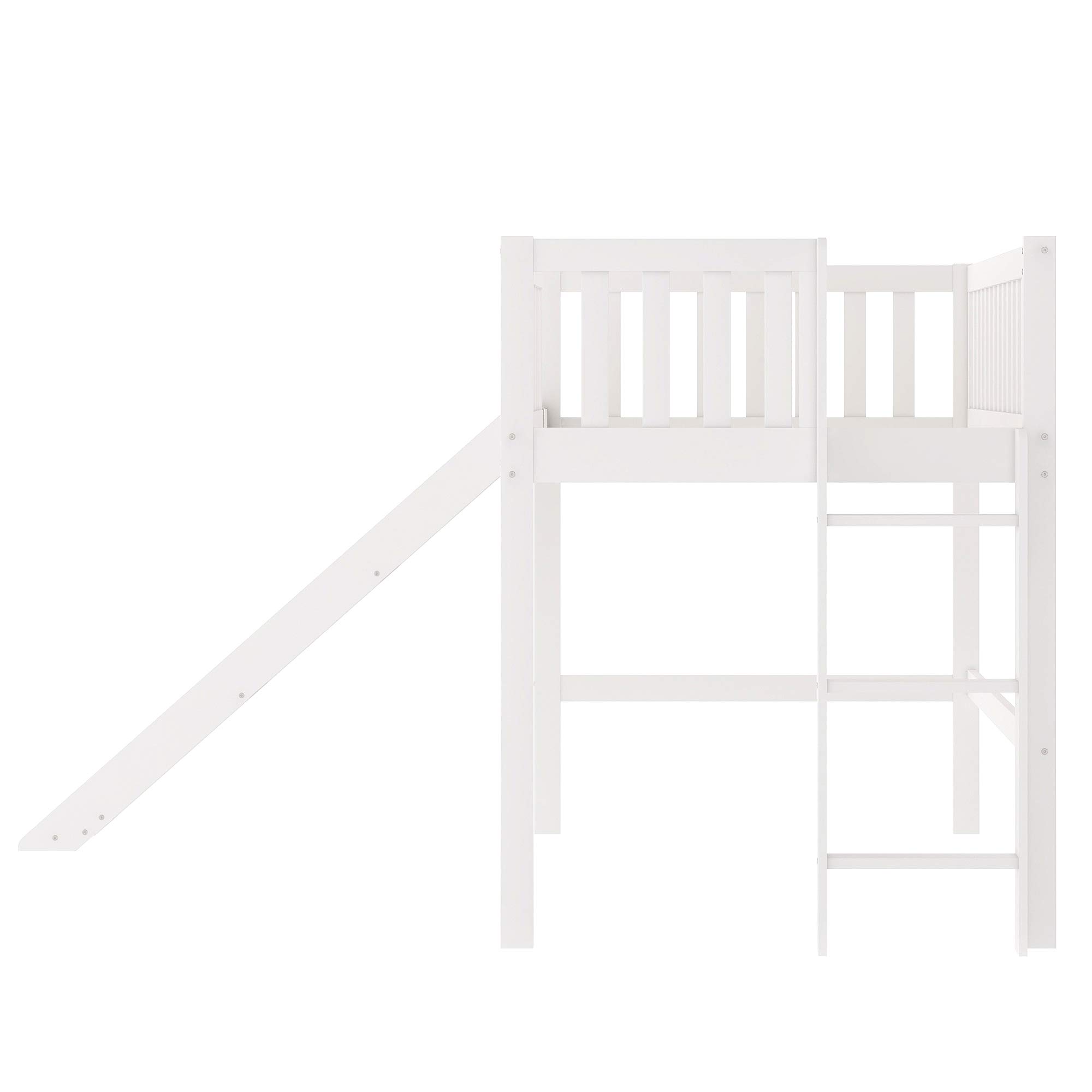 Harper & Bright Designs Twin Size Low Loft Bed with Slide, Wood Low Loft Bed for Kids, Girls, Boys (White)