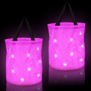 2 pieces led light halloween candy bags light up halloween bucket trick or treat bags light up candy bags multipurpose reusable goody bucket for halloween supplies favors(pink)