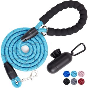 gorilla grip dog leash, heavy duty reflective rope leashes for large, medium, small breed dogs, puppy training essential for walks, hikes, soft handle, rotating metal clip, waste bag dispenser, blue