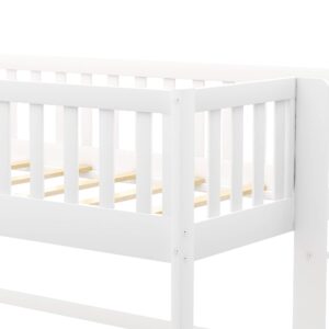 Harper & Bright Designs Twin Size Low Loft Bed with Slide, Wood Low Loft Bed for Kids, Girls, Boys (White)