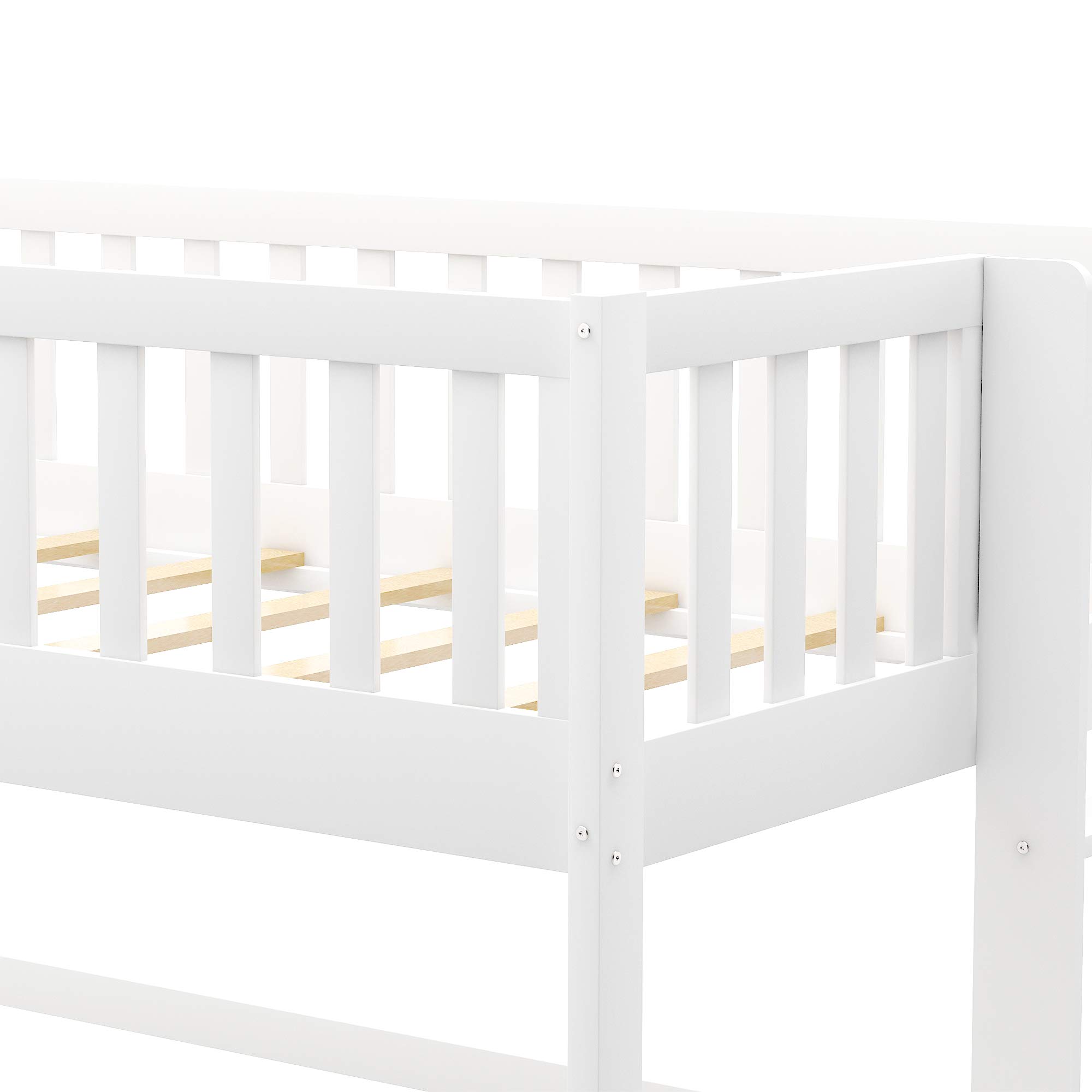 Harper & Bright Designs Twin Size Low Loft Bed with Slide, Wood Low Loft Bed for Kids, Girls, Boys (White)