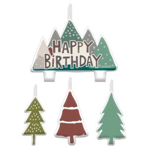 wilderness adventure birthday multicolor candle set - 1 pc. (large 3 1/2 " x 2 ") (3 small, 1 1/4"-1 1/2") - perfect size for cake decor