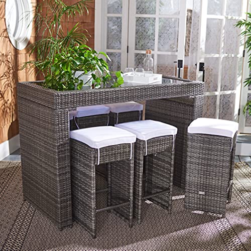 SAFAVIEH Outdoor Collection Horus Grey Brown/White Cushion 7-Piece Dining Set PAT7502C