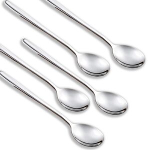 premium korean soup spoon set, 5-piece 18/10 stainless steel spoons with 8-inch long handles round heads, asian rice soup spoons for home, kitchen, restaurant