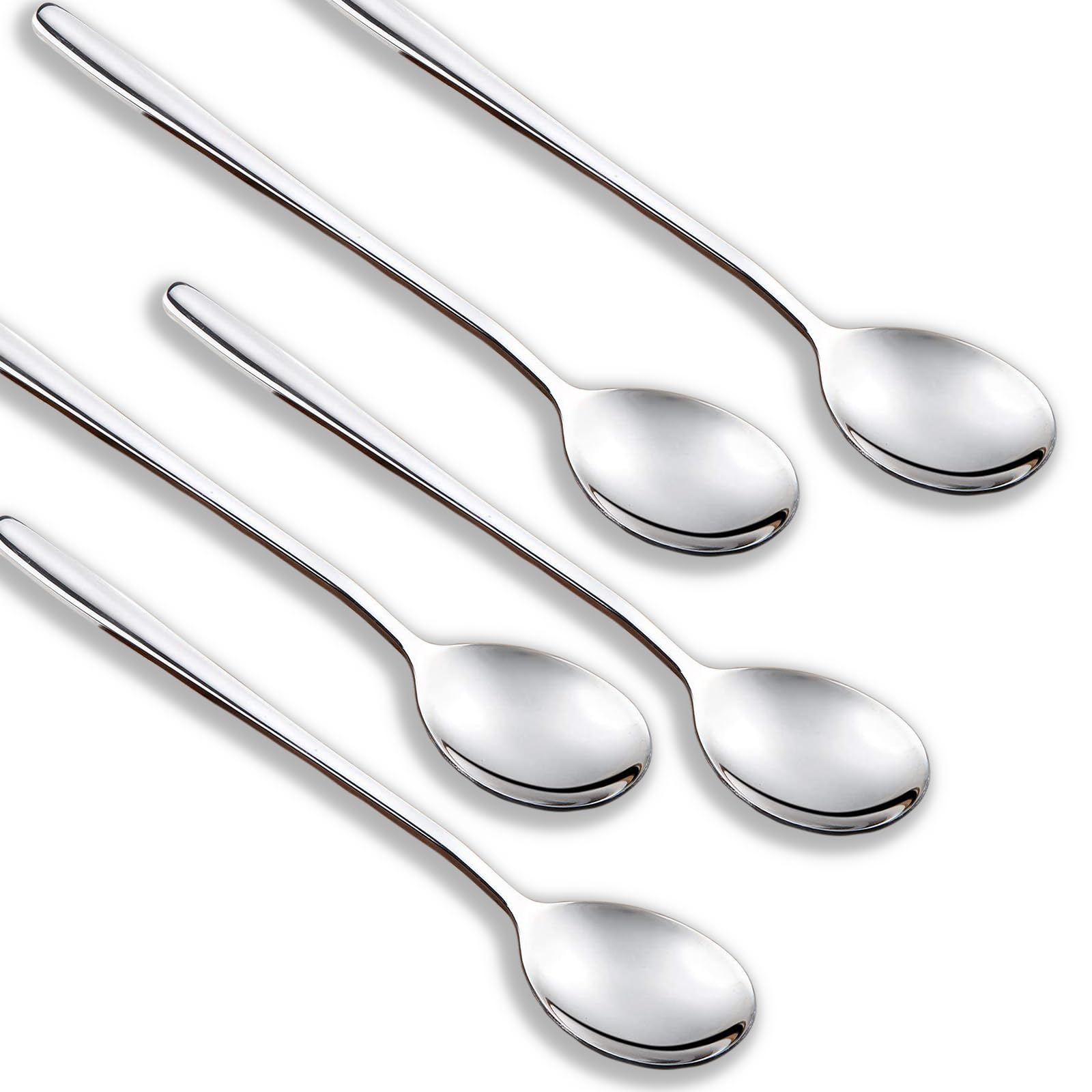 Premium Korean Soup Spoon Set, 5-Piece 18/10 Stainless Steel Spoons with 8-Inch Long Handles Round Heads, Asian Rice Soup Spoons for Home, Kitchen, Restaurant