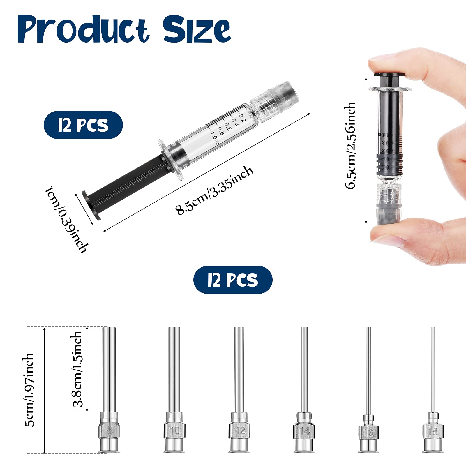 Nuanchu 24 Pieces Borosilicate Glass Syringes Set Include 12 Pieces 1 ml Borosilicate Glass Syringe Lock and 12 Pieces Stainless Steel Lock Dispensing Needle for Thick Liquids, Ink Use