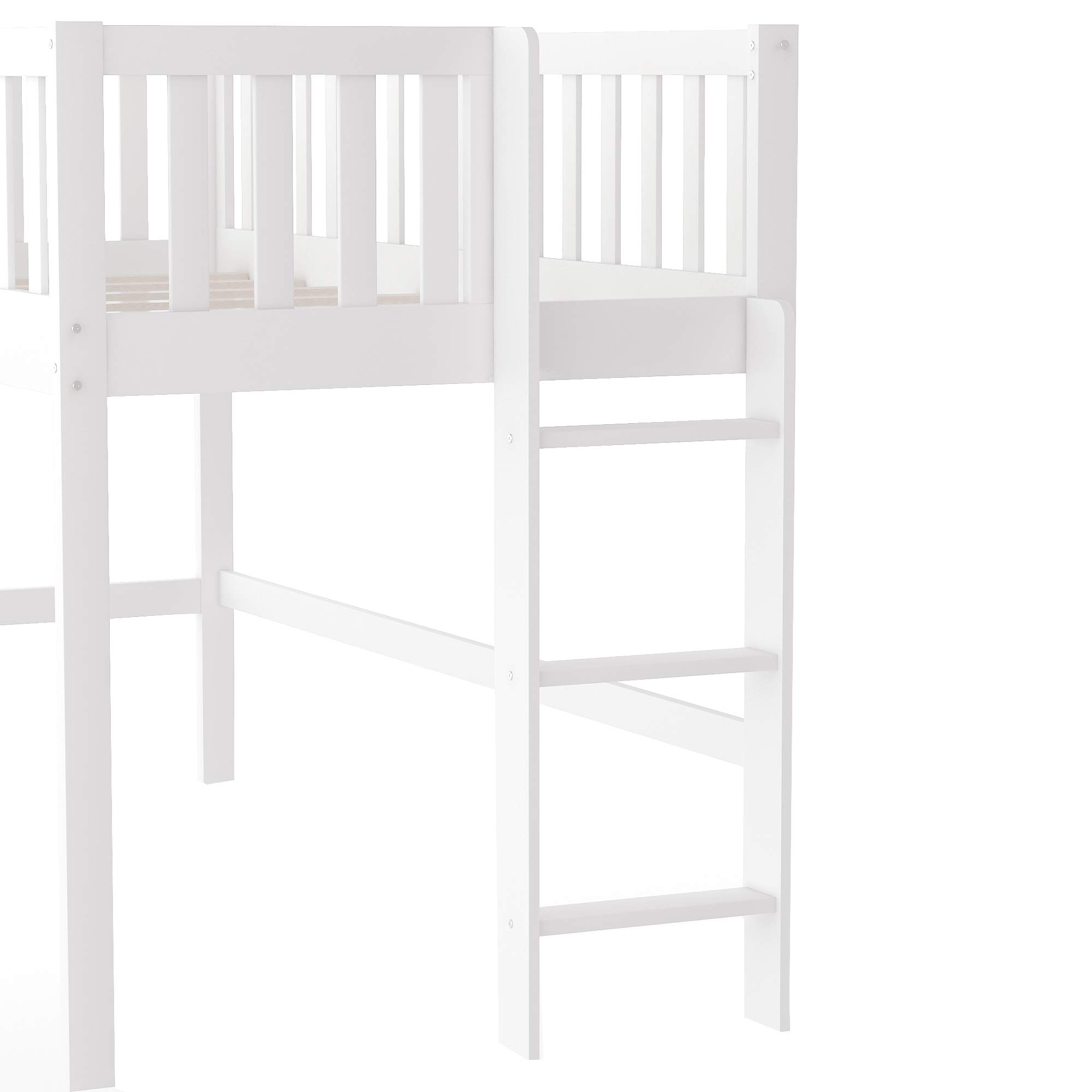 Harper & Bright Designs Twin Size Low Loft Bed with Slide, Wood Low Loft Bed for Kids, Girls, Boys (White)