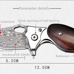 KUNSON Small Folding Knife Pocket Knife Redwood Handle VG10 Damascus Steel Sharp Blade - Pocket Knife for Men - Best Partner for Camping Hunting Fishing - EDC and Outdoor Gear