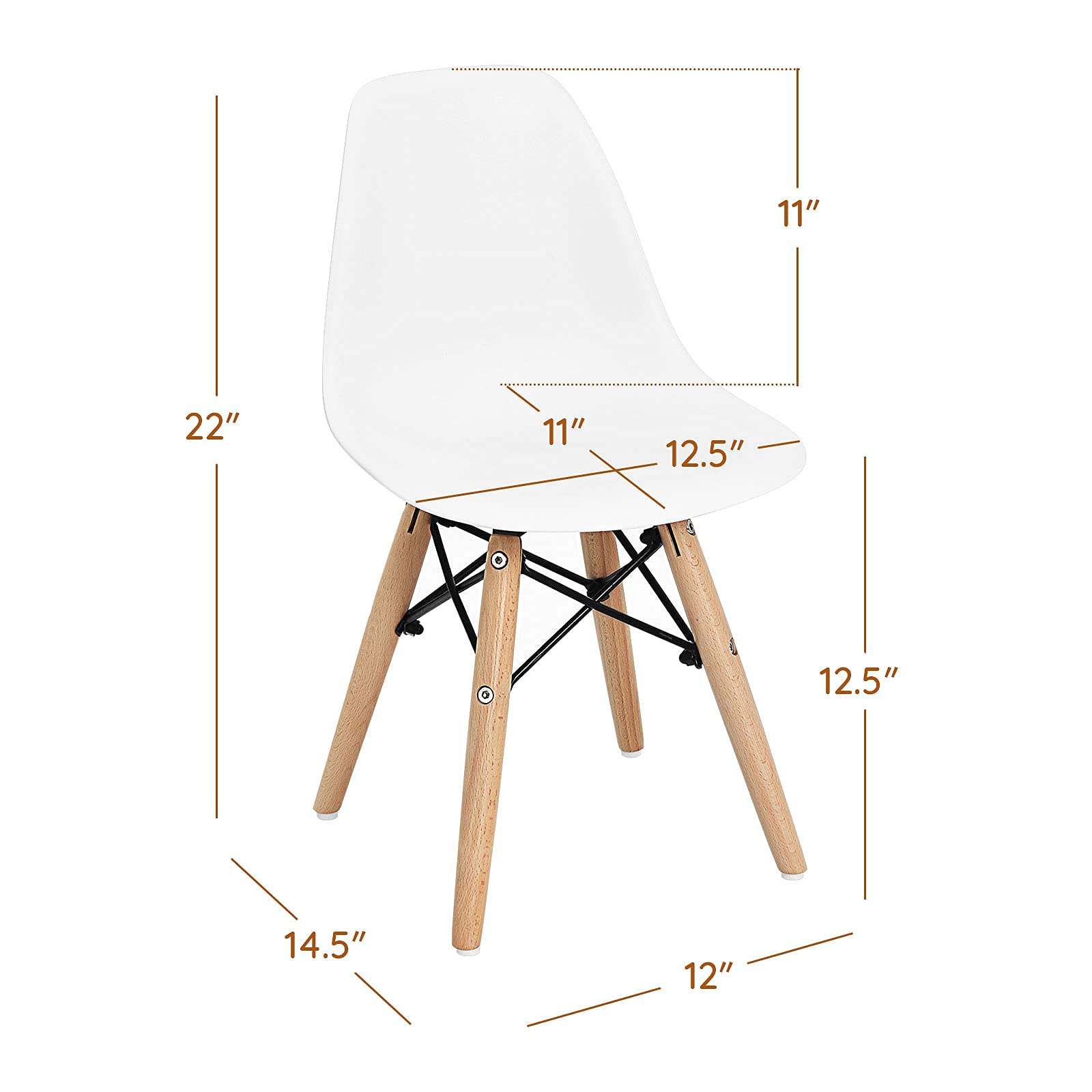 Costzon Kids Chair 4 Pcs, Toddler Chair in Mini DSW Size w/Solid Wood Legs, Wire Steel Base, Curved Backrest, Mid-Century Plastic Study Chair for Children of 3+, Ideal for Nursery, School & Home Use