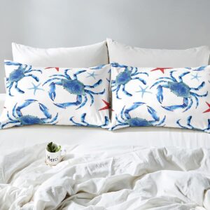 Feelyou Beach Crab Bedding Duvet Cover Set Boys Girls Starfish Bedding Set Kids Teens Ocean Marine Themed Comforter Cover Sea Creatures Bedspread Cover Room Decor Bedclothes Twin Size