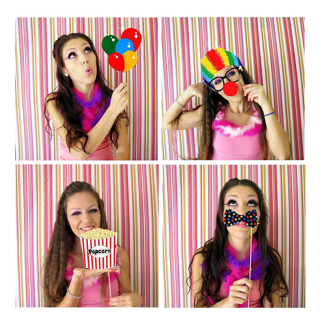 PIPI 36pcs Circus Photo Booth Props with Sticker Funny Carnival Theme Party Decorations for Birthday Party