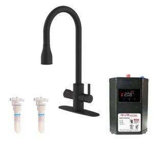 westbrass kh41ak-62 hotmaster 4 in 1 kitchen faucet kit with dual mode pull out spray head, digihot instant hot water tank and two in-line water filter system, matte black