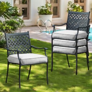 patiofestival patio dining chairs stackable outdoor chairs dining furniture set of 4,all weather frame with thick cushion for porch,yard,balcony,kitchen