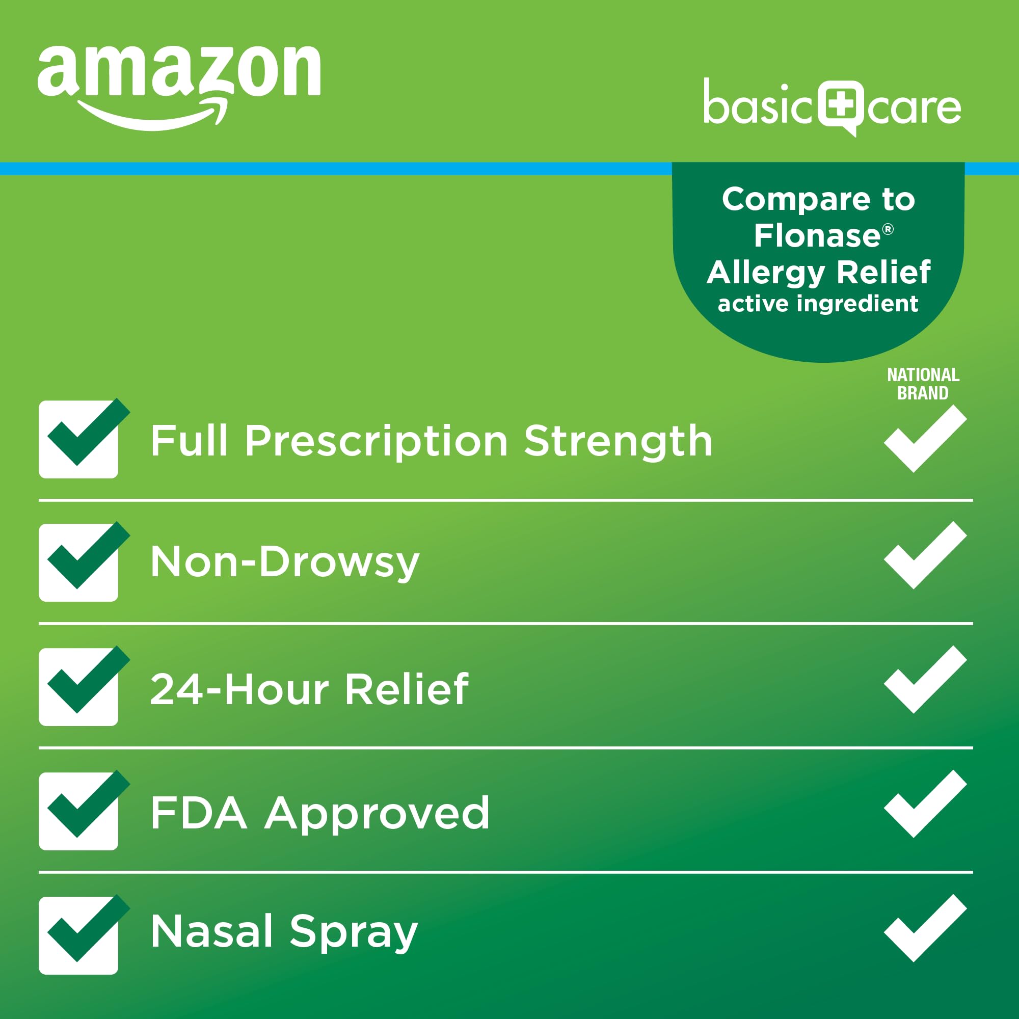 Amazon Basic Care 24-Hour Allergy Relief Nasal Spray, Fluticasone Propionate (Glucocorticoid) 50 mcg, Full Prescription Strength, Non-Drowsy, 0.62 fl oz (Pack of 3)