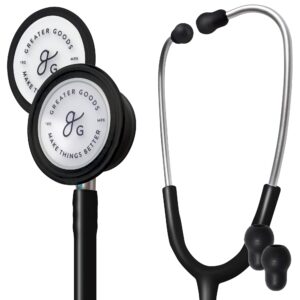 greater goods dual-head stethoscope – clinical grade, lightweight, high-precision sound, ideal for doctors, nurses, students, and medical professionals, fsa/hsa eligible, black w/stainless steel