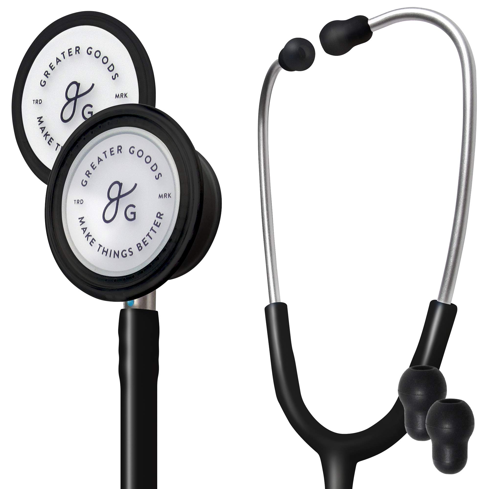 Greater Goods Dual-Head Stethoscope – Clinical Grade, Lightweight, High-Precision Sound, Ideal for Doctors, Nurses, Students, and Medical Professionals, FSA/HSA Eligible, Black w/Stainless Steel