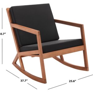 Safavieh Outdoor Collection Vernon Wood Cushion Rocking Chair PAT7013X, Natural/Black