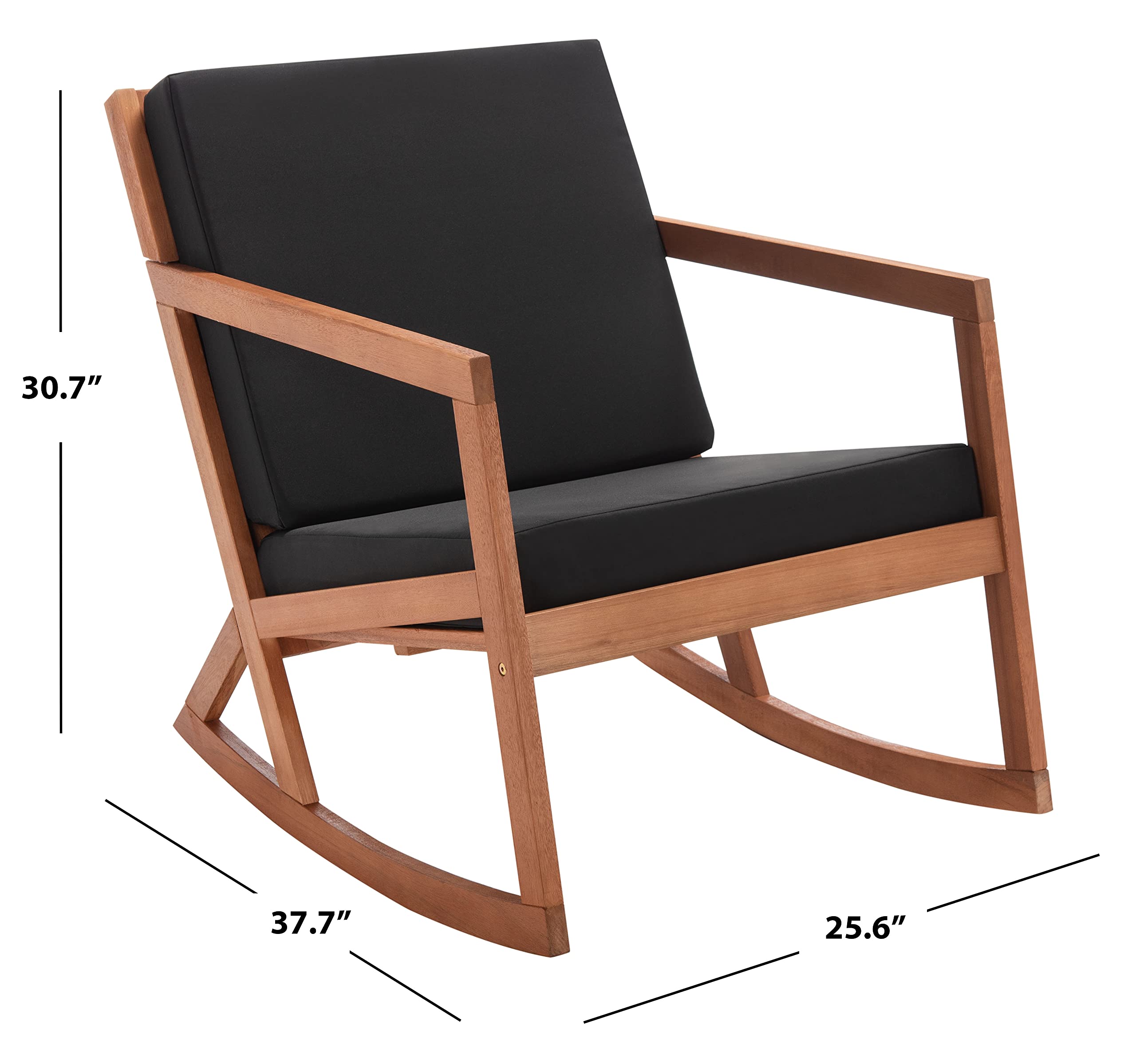 Safavieh Outdoor Collection Vernon Wood Cushion Rocking Chair PAT7013X, Natural/Black