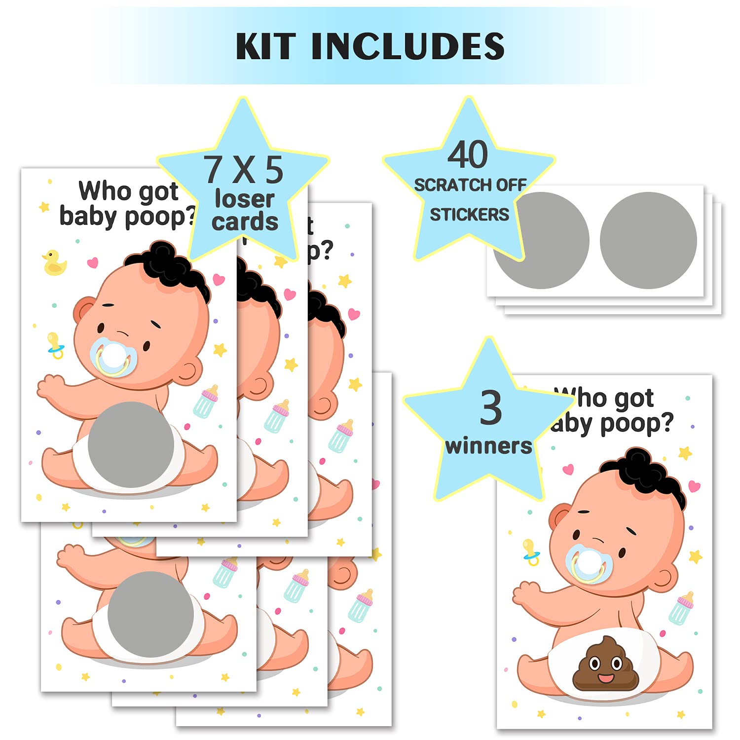 Zuoziosx Baby Shower Games 38 Raffle Cards, Decorations, Dirty Diaper Scratch Off Game, Baby Shower Activity and Idea, Fun and Easy to Play