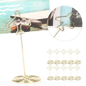 Cyrank 10pcs Table Number Holders, 3.9in Gold Place Card Holders Centerpieces Photo Holder Clips Wire Picture Clips Airplane Design Memo Note Photo Stand