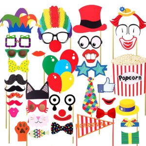 pipi 36pcs circus photo booth props with sticker funny carnival theme party decorations for birthday party