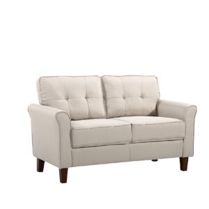 US Pride Furniture 55" Modern Loveseat with Soft-Cushioned Backrest, Piped Details & Tapered Wood Legs, 2 Seater Couch for Living Room, Bedroom or Office, Linen, Khaki Beige