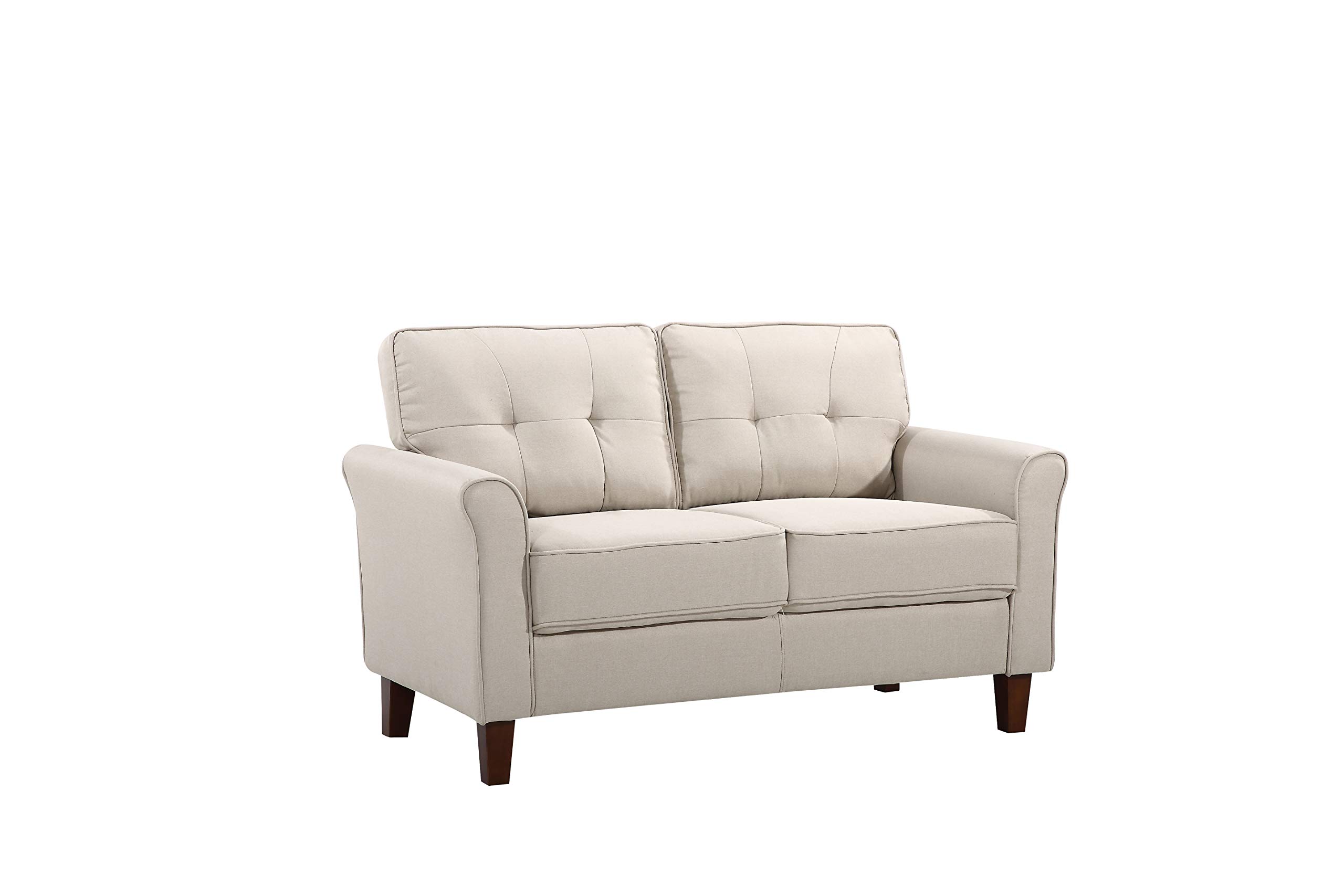 US Pride Furniture 55" Modern Loveseat with Soft-Cushioned Backrest, Piped Details & Tapered Wood Legs, 2 Seater Couch for Living Room, Bedroom or Office, Linen, Khaki Beige