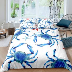 feelyou beach crab bedding duvet cover set boys girls starfish bedding set kids teens ocean marine themed comforter cover sea creatures bedspread cover room decor bedclothes twin size