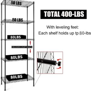 Metal Shelves for Storage Heavy Duty, Wire Rack Shelving Units and Storage, Adjustable Shelves with 4 Hooks for Laundry Bathroom Kitchen Pantry Closet, Black