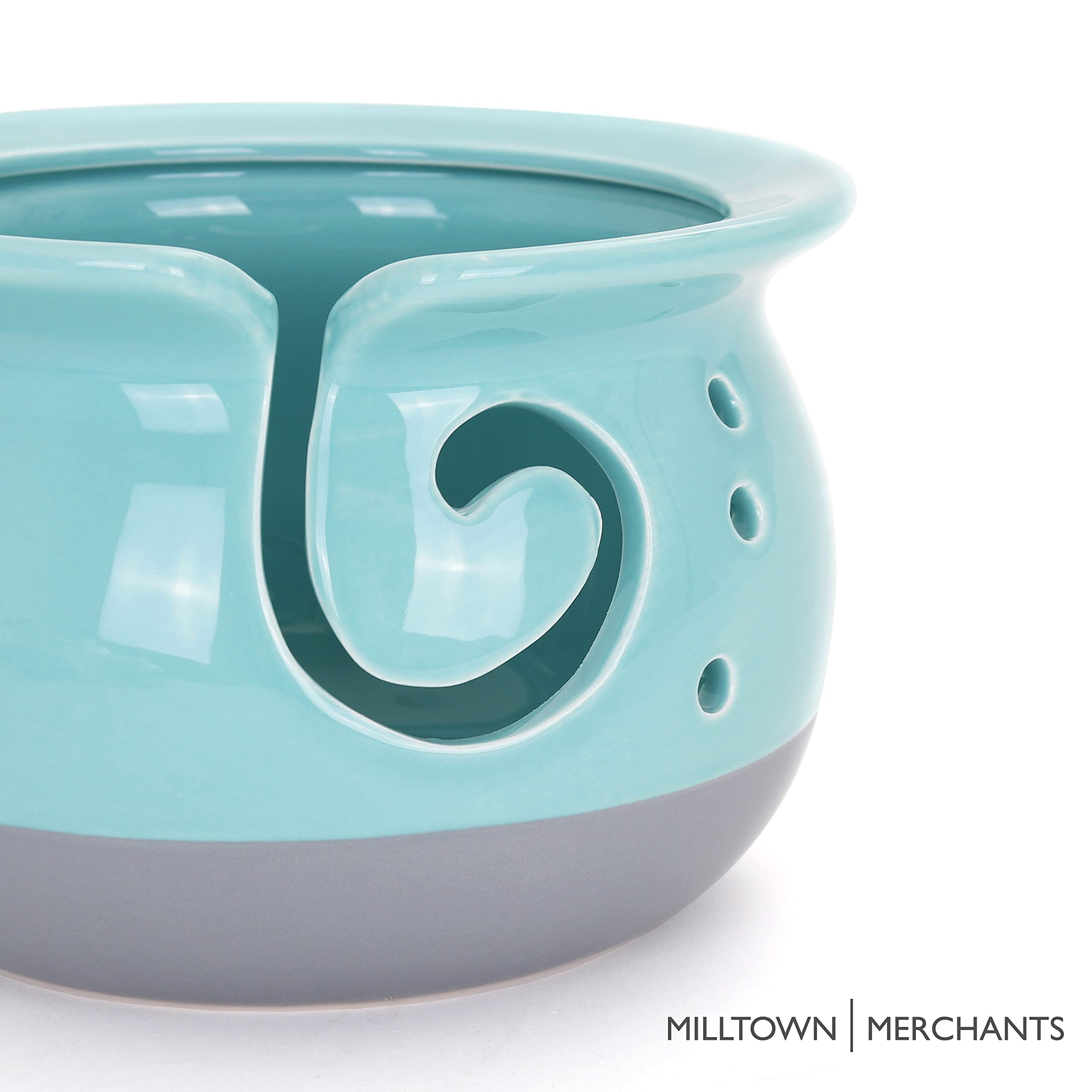 Milltown Merchants Yarn Bowl - Yarn Holder - Knitting Accessories - Artisan Knitting Bowl - Ceramic Yarn Ball Holder - Great for Knitting, Crochet, and Yarn Storage (Aqua)