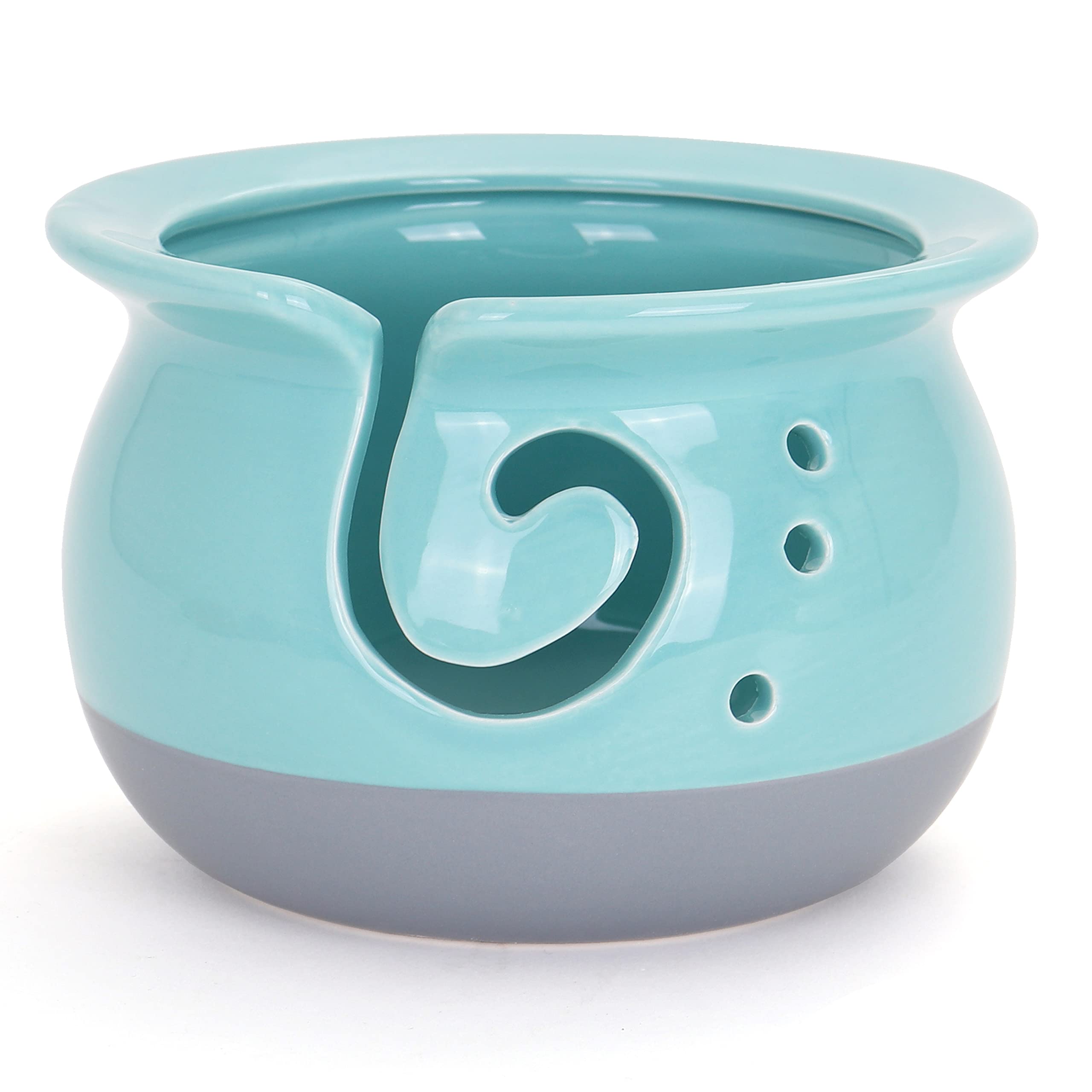 Milltown Merchants Yarn Bowl - Yarn Holder - Knitting Accessories - Artisan Knitting Bowl - Ceramic Yarn Ball Holder - Great for Knitting, Crochet, and Yarn Storage (Aqua)