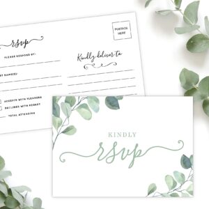 Your Main Event Prints 50 Eucalyptus RSVP Postcards for Wedding - Greenery Response Cards - Perfect for Bridal Shower, Rehearsal Dinner, Engagement Party, Baby Shower