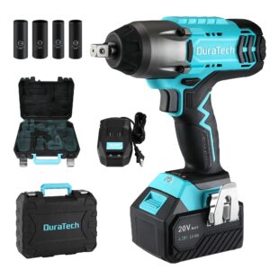 duratech cordless impact wrench - gifts for dad, 20v impact gun, 1/2'' drive, 330 ft/lbs max torque, with 4 impact sockets, 4.0ah large capacity battery and fast charger included, great gifts