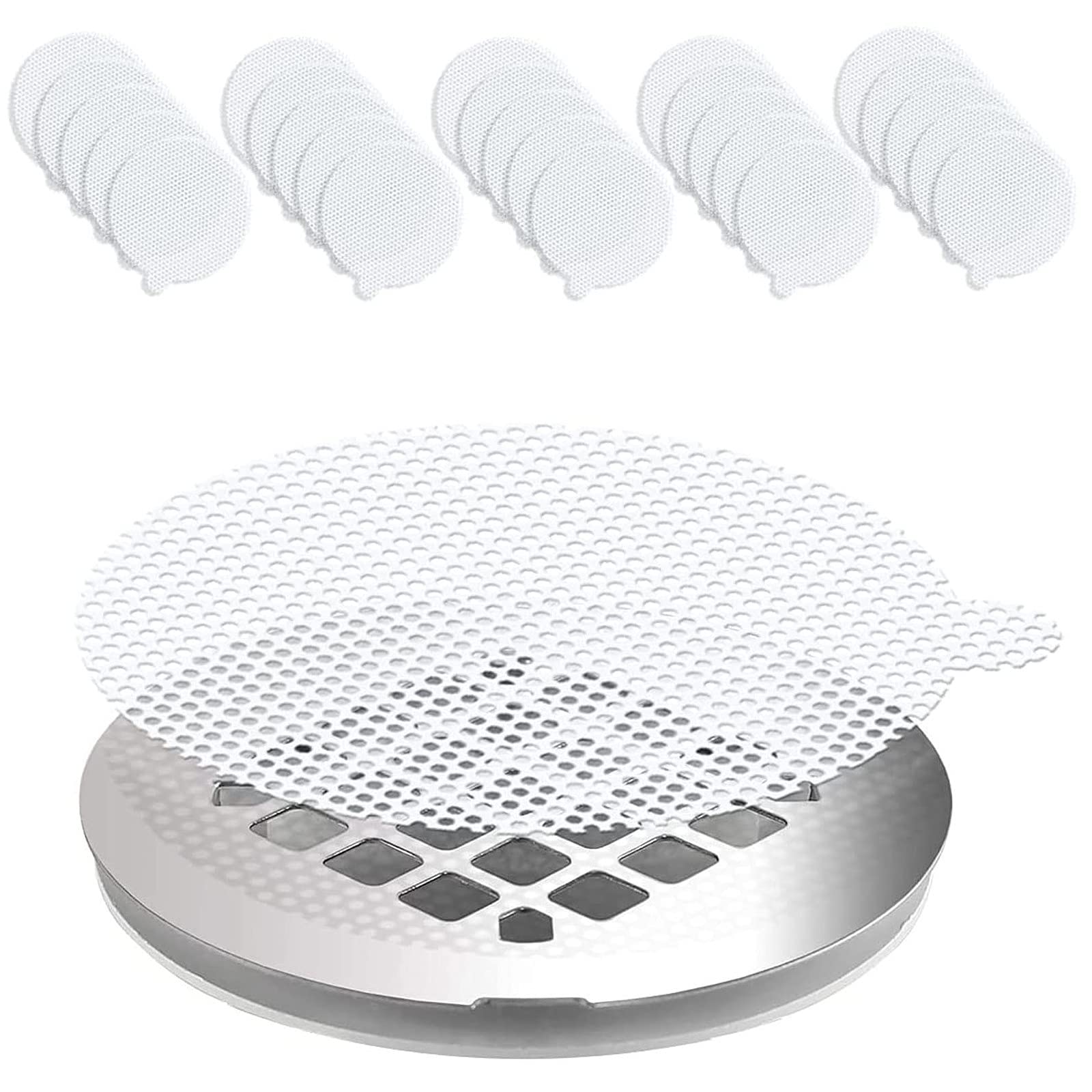 Kemine 25 Pack Drain Hair Catcher Disposable Mesh Stickers Shower Hair Trap Bathroom Accessories Suit for Bathroom Bathtub Kitchen Round/Square Shape (Round)