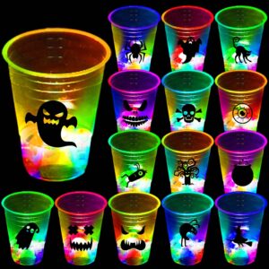 ahuimeius 24 pack halloween glow-in-the-dark cup set with horror stickers for party decorations event fun, glow halloween party cups, house parties birthdays concerts bbq beach holidays