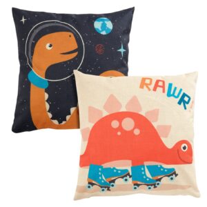 Juvale 4 Pack Dinosaur Decorative Kids Throw Pillow Cover, 4 Dinosaur Designs, T-Rex Themed, Pterodactyl, Triceratops, Brachiosaurus (18 x 18 in)