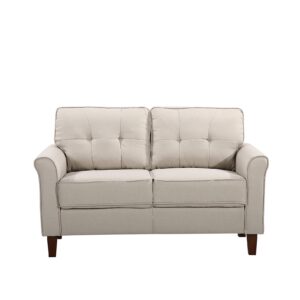 US Pride Furniture 55" Modern Loveseat with Soft-Cushioned Backrest, Piped Details & Tapered Wood Legs, 2 Seater Couch for Living Room, Bedroom or Office, Linen, Khaki Beige