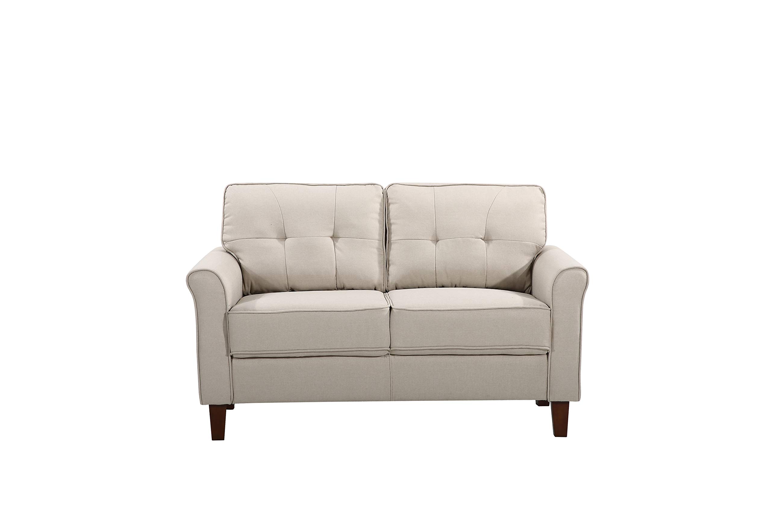 US Pride Furniture 55" Modern Loveseat with Soft-Cushioned Backrest, Piped Details & Tapered Wood Legs, 2 Seater Couch for Living Room, Bedroom or Office, Linen, Khaki Beige