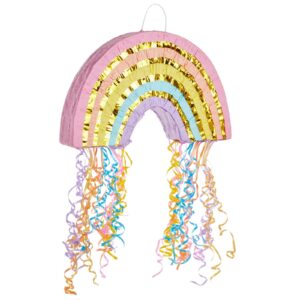 rainbow pull string pinata for pastel birthday decorations, gender reveal party supplies (small, 16.5 x 10 x 3 in)