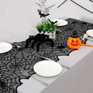 B-COOL Halloween Table Runners Lace 2 Packs Black Spider Web Linens Polyester Gathering Gothic Festival Fabric Decoration 18x72inch