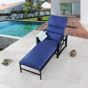 LOKATSE HOME Outdoor Adjustable Chaise Patio Steel Furniture Metal Lounge Chair with Cushion, Blue