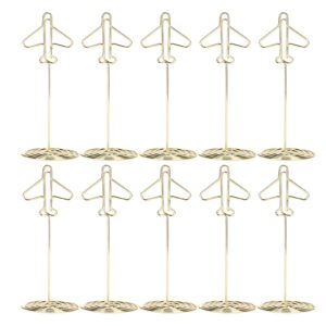 Cyrank 10pcs Table Number Holders, 3.9in Gold Place Card Holders Centerpieces Photo Holder Clips Wire Picture Clips Airplane Design Memo Note Photo Stand