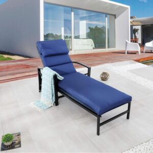 LOKATSE HOME Outdoor Adjustable Chaise Patio Steel Furniture Metal Lounge Chair with Cushion, Blue