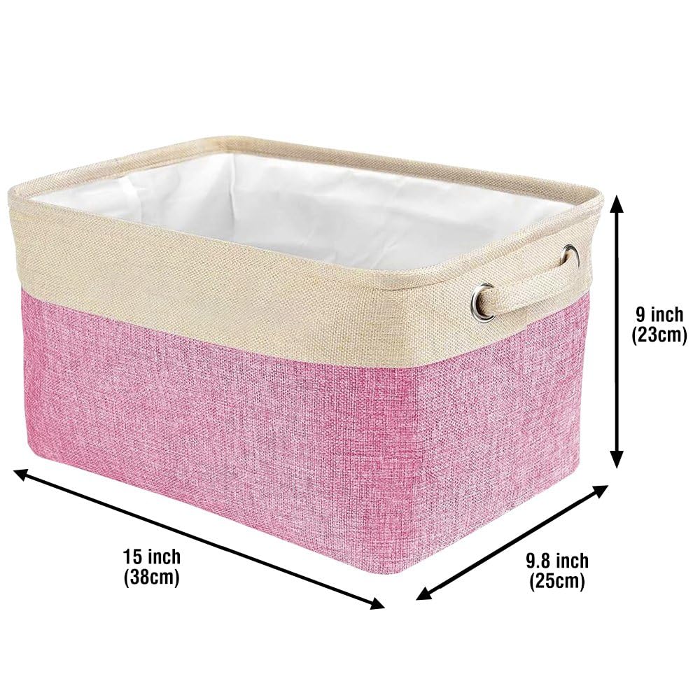 MALIHONG Personalized Foldable Storage Basket with Cute Dog Boxer Collapsible Sturdy Fabric Bone Pet Toys Storage Bin Cube with Handles for Organizing Shelf Home Closet, Pink and White