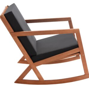 Safavieh Outdoor Collection Vernon Wood Cushion Rocking Chair PAT7013X, Natural/Black