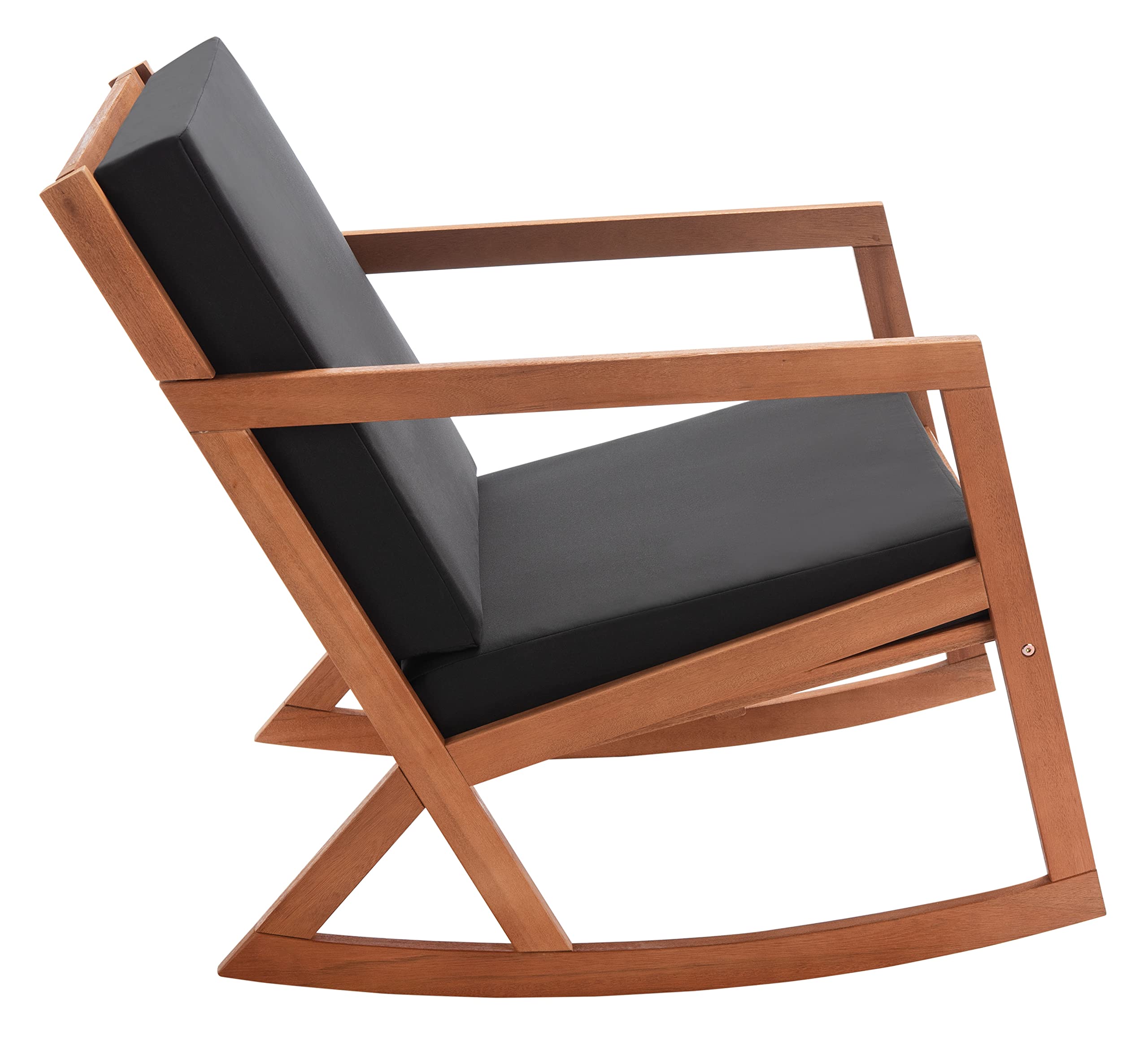 Safavieh Outdoor Collection Vernon Wood Cushion Rocking Chair PAT7013X, Natural/Black