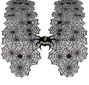 b-cool halloween table runners lace 2 packs black spider web linens polyester gathering gothic festival fabric decoration 18x72inch