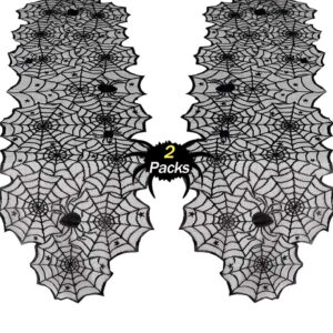 B-COOL Halloween Table Runners Lace 2 Packs Black Spider Web Linens Polyester Gathering Gothic Festival Fabric Decoration 18x72inch