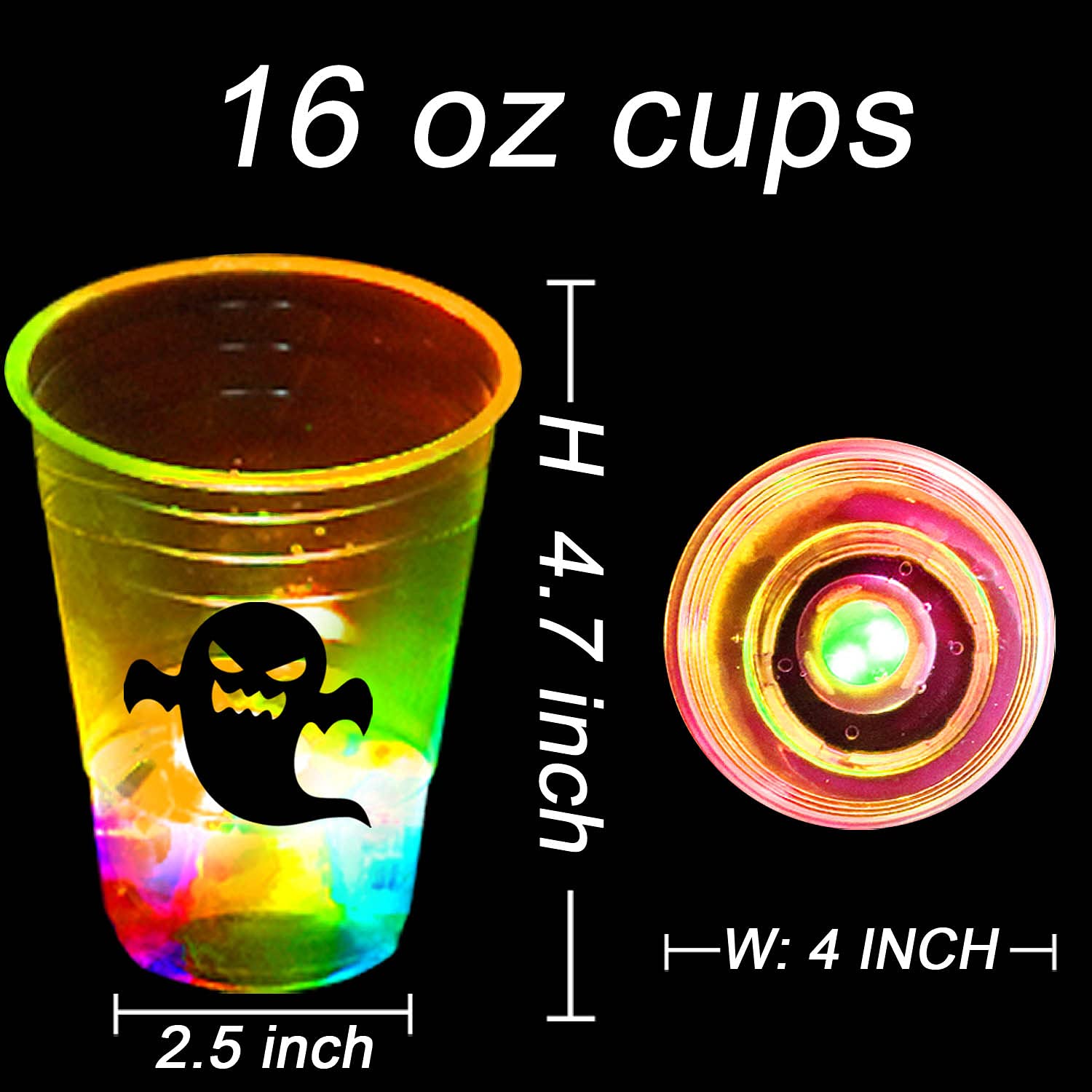 Ahuimeius 24 Pack Halloween Glow-in-The-Dark Cup Set with Horror Stickers for Party Decorations Event Fun, Glow Halloween Party Cups, House Parties Birthdays Concerts BBQ Beach Holidays